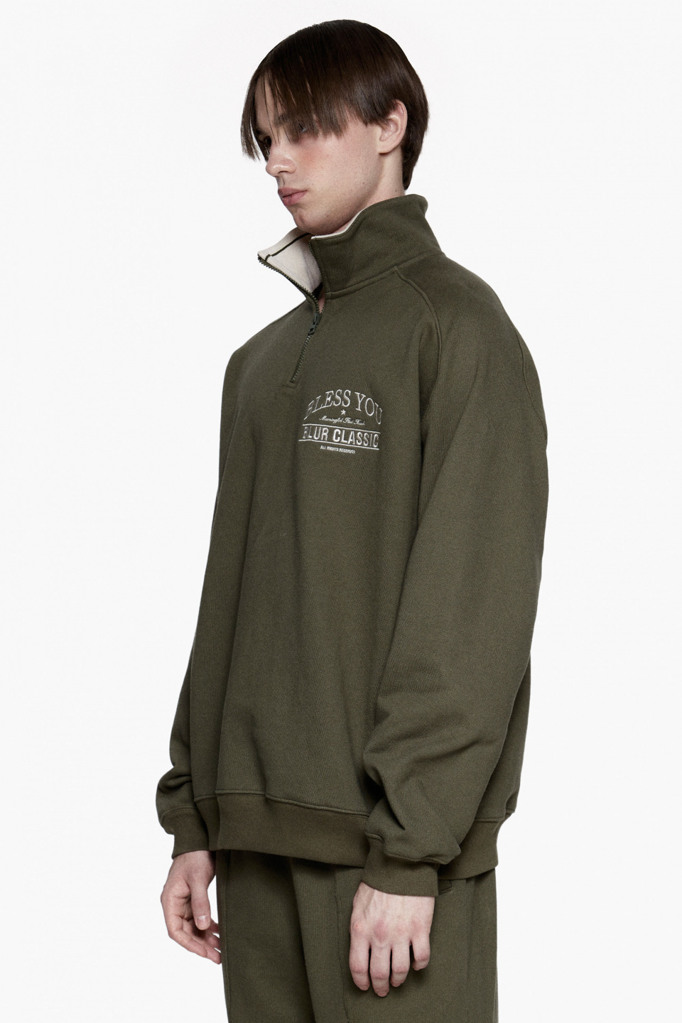 MUSINSA | BLUR CLASSIC HALF ZIP UP SWEATSHIRT - KHAKI