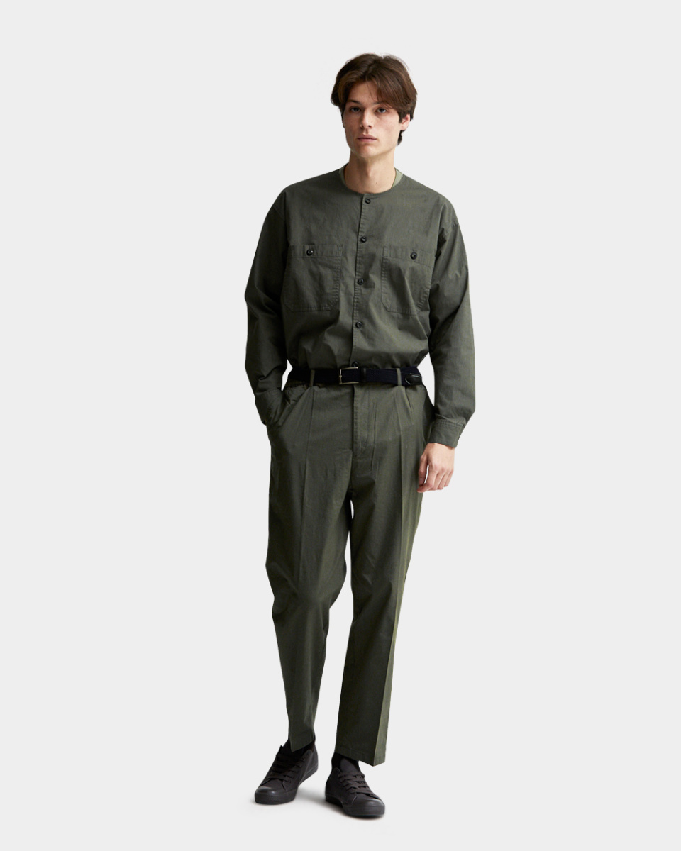 스탠드먼츠(STANDMENTS) COLLARLESS WORK SHIRT OLIVE - 사이즈 & 후기 | 무신사