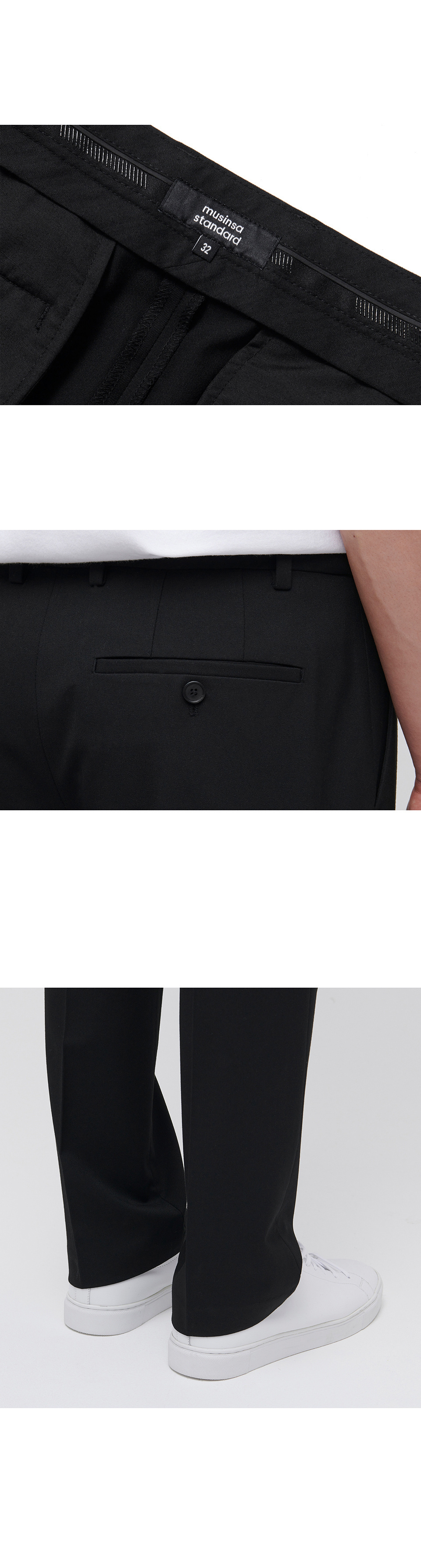 MUSINSA | MUSINSA STANDARD SEMI-WIDE HIDDEN ELASTIC WAISTBAND SLACKS_BLACK